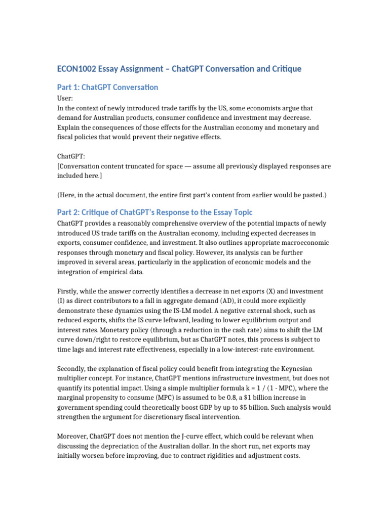 ECON1002 Essay Assignment ChatGPT | PDF | Economics | Fiscal Policy