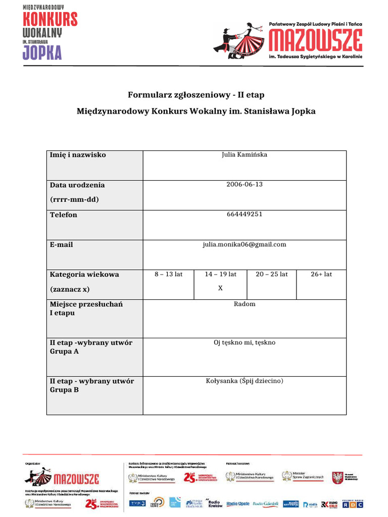 Formularz Zgłoszeniowy - II Etap | PDF