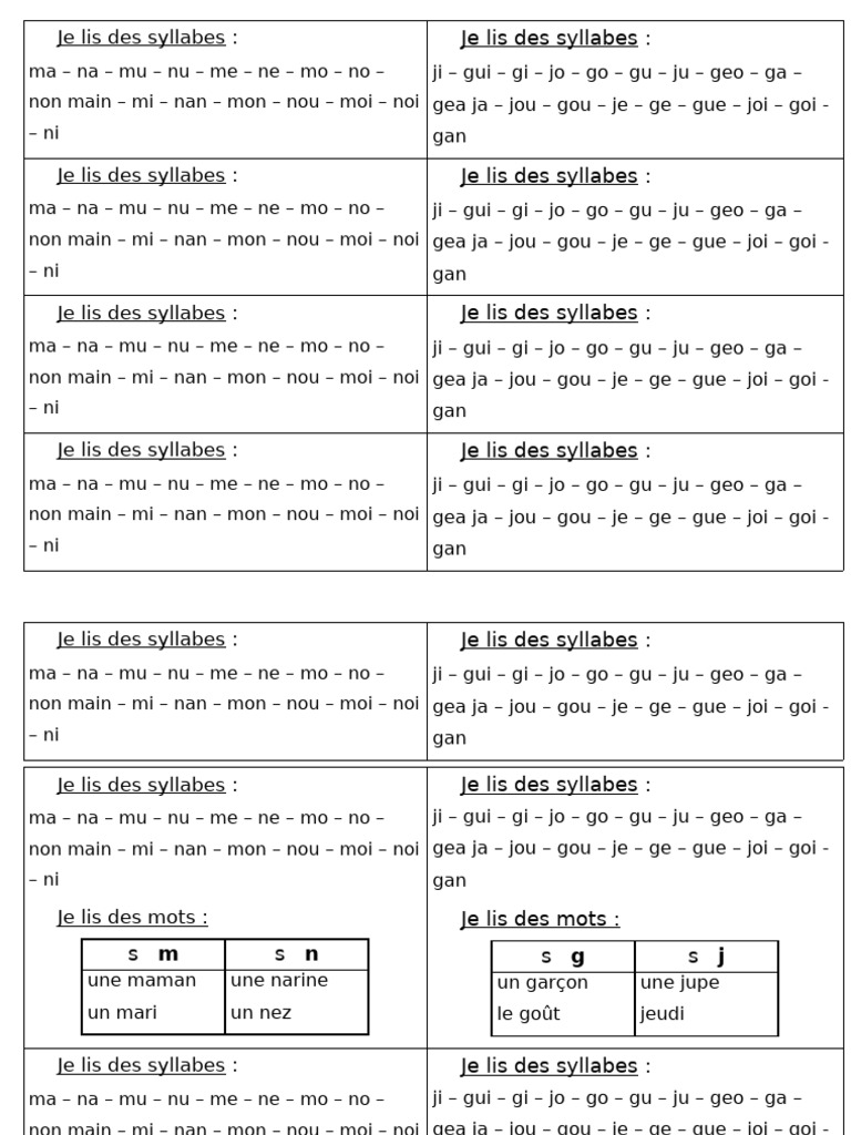 Lecture des syllabes et mots simples | PDF