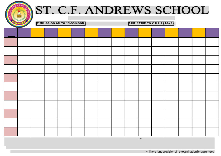 Date Sheet For First Term Examination | PDF