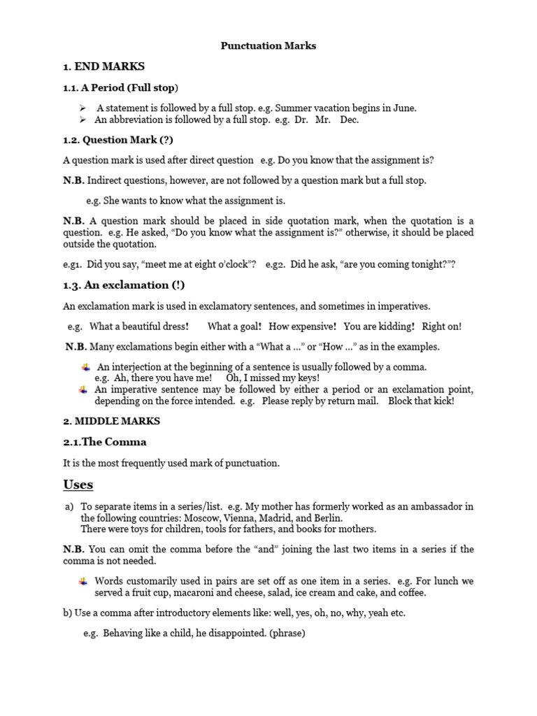 End Marks | PDF | Comma | Punctuation
