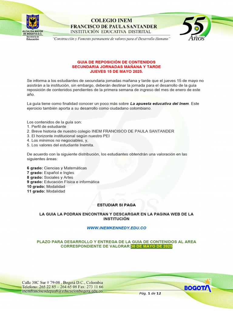 Guia Reposicion de Contenidos Secundaria Inem Kennedy Ene 2025 | PDF ...