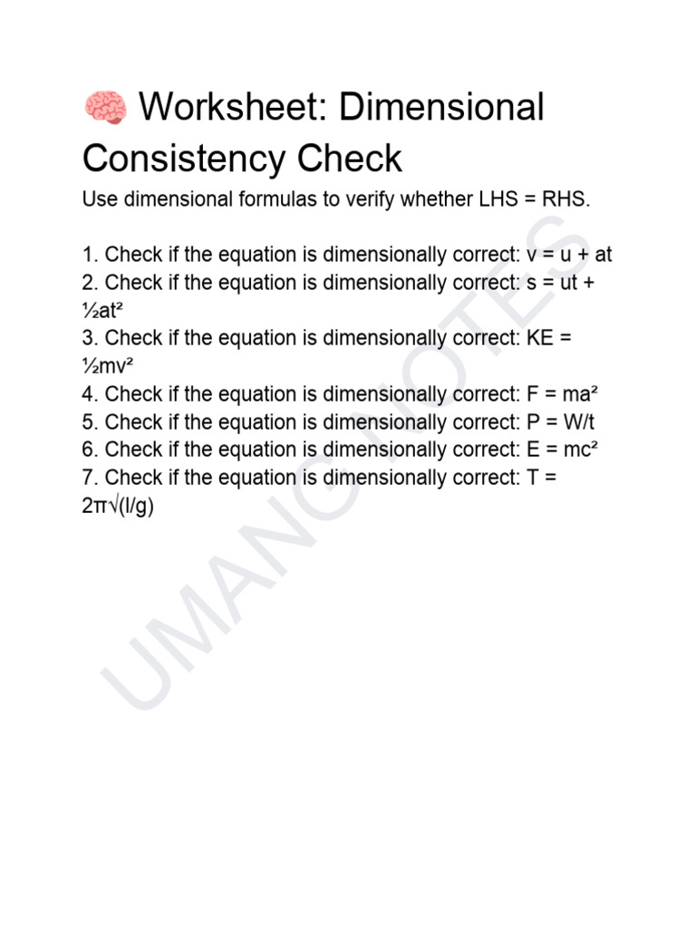 ? Worksheet - Dimensional Consistency Check Practice | PDF