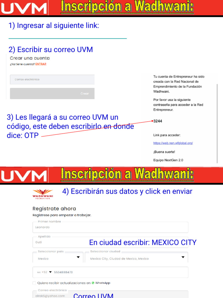 Guía de Inscripción Wadhwani UVM | PDF