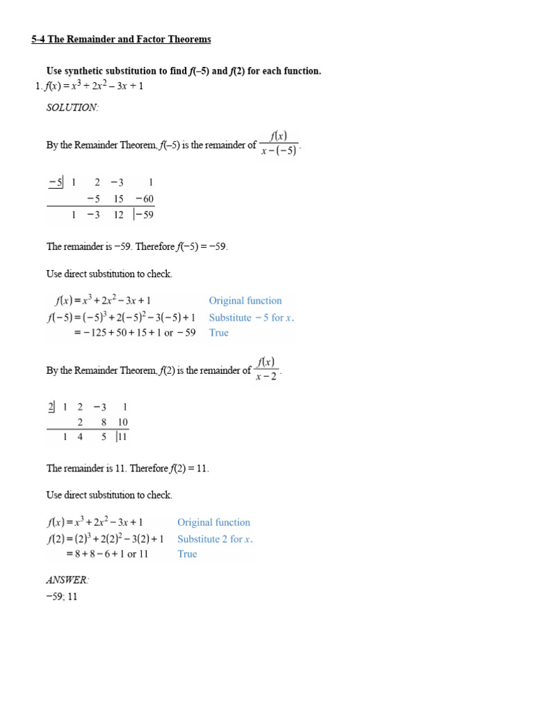5 4 The Remainder and Factor Theorems | PDF | Mathematics | Algebra