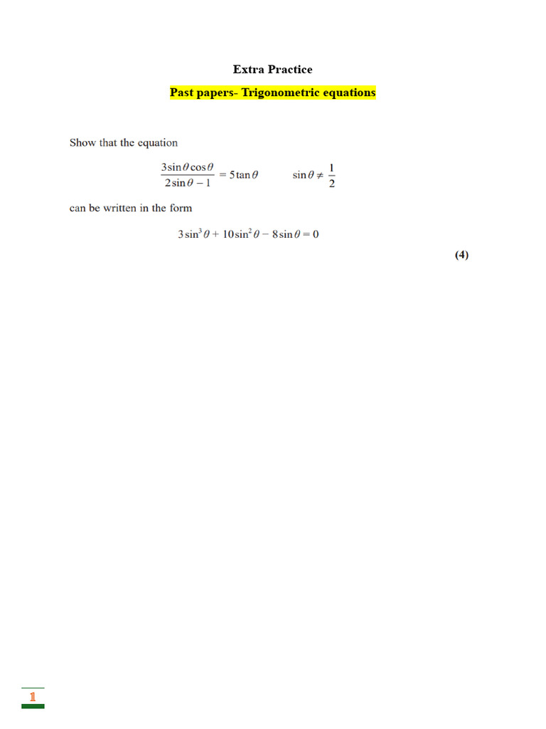 Extra Practice-Trig Equations (PURE 2) | PDF