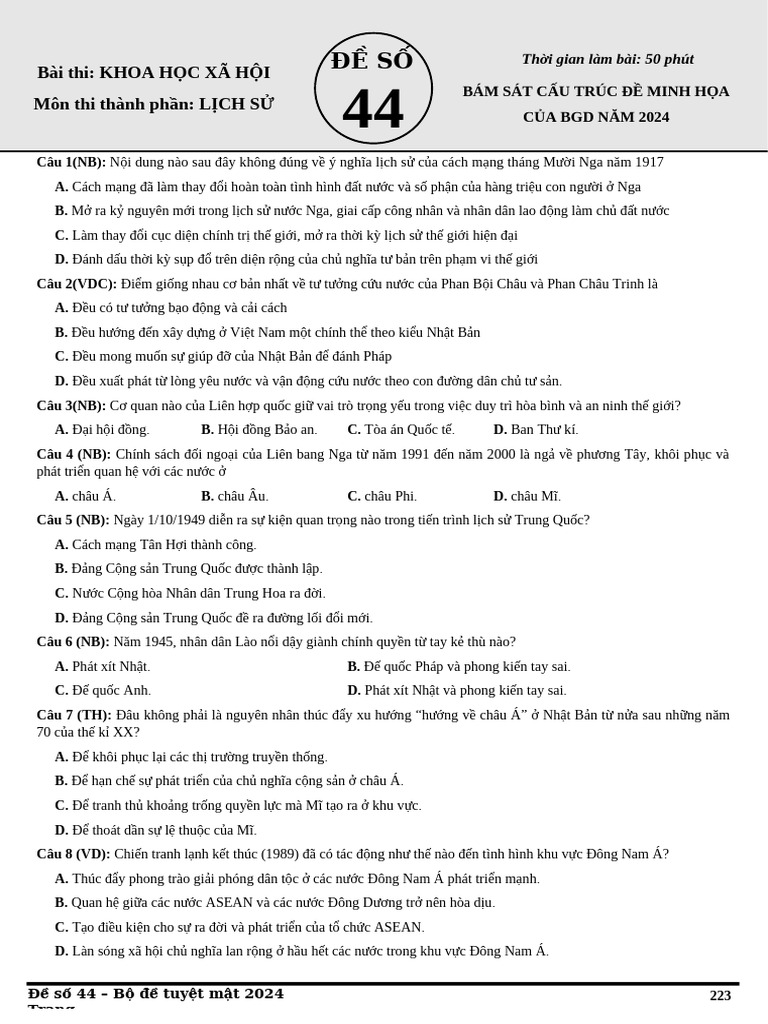 de So 44 Mon Lich Su | PDF