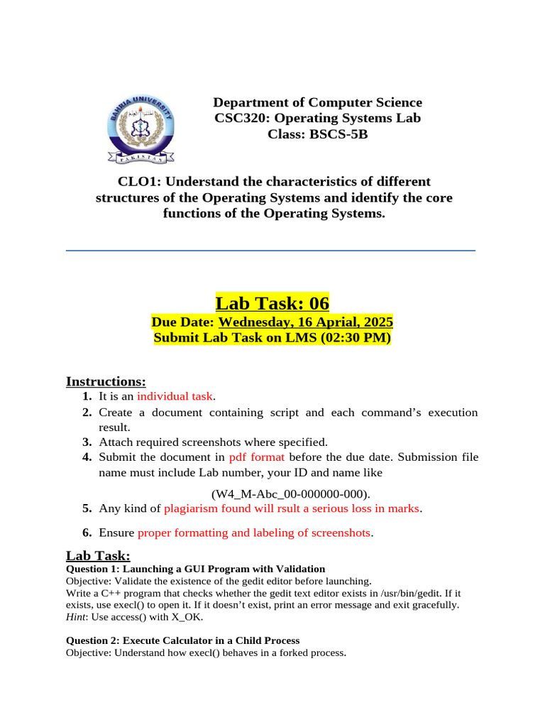 Lab Task6 17042025 023659pm | PDF | C++ | Operating System