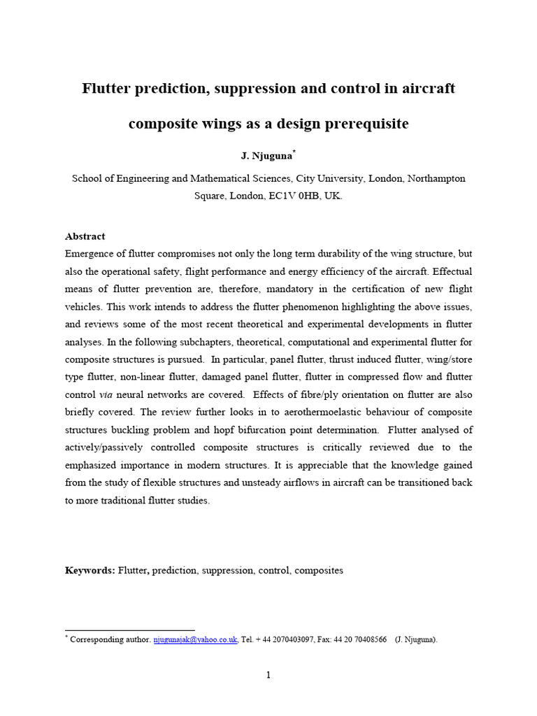 Flutter Prediction Suppression and Control in Aircraft 2v6msfwqd8 | PDF | Aerodynamics | Fluid ...