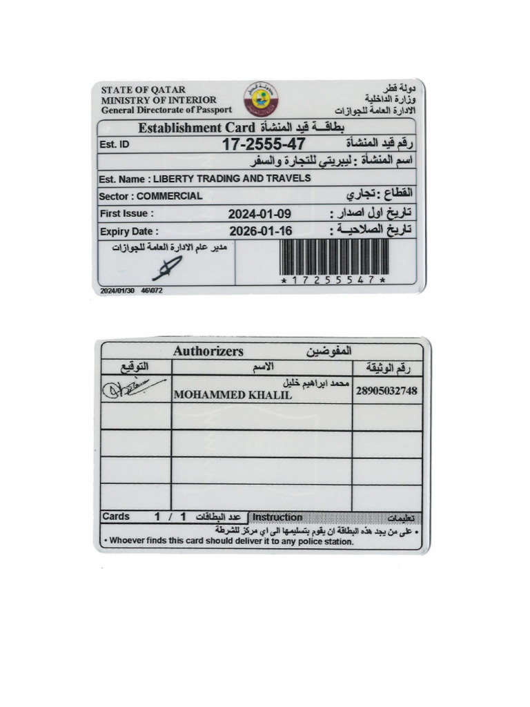 Establishment Card (Computer Card) | PDF