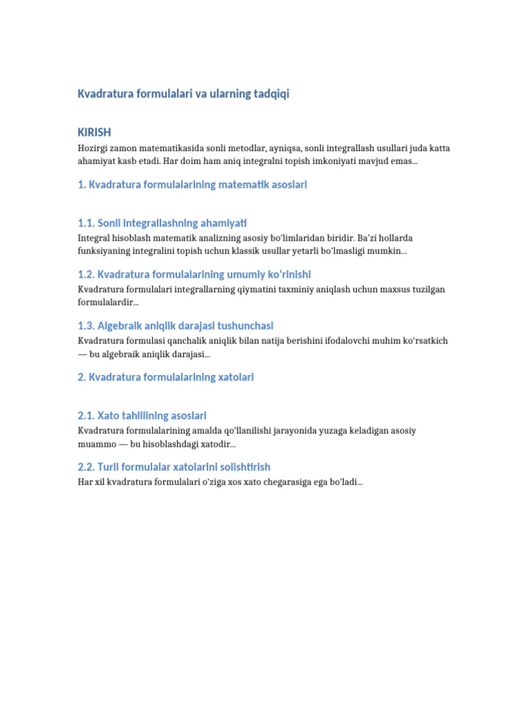 Kvadratura Formulalari Kurs Ishi | PDF