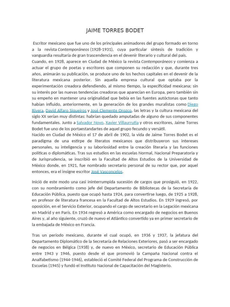 Jaime Torres Bodet Biografia | PDF | México | Diplomático