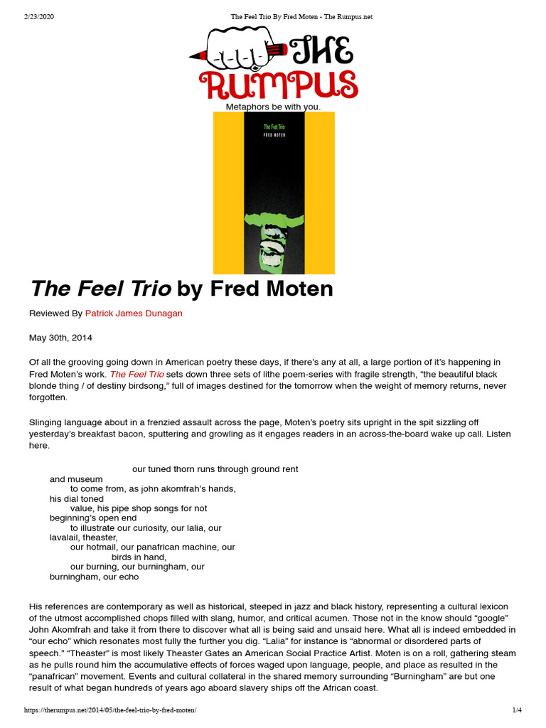 Review The Feel Trio by Fred Moten - The | PDF