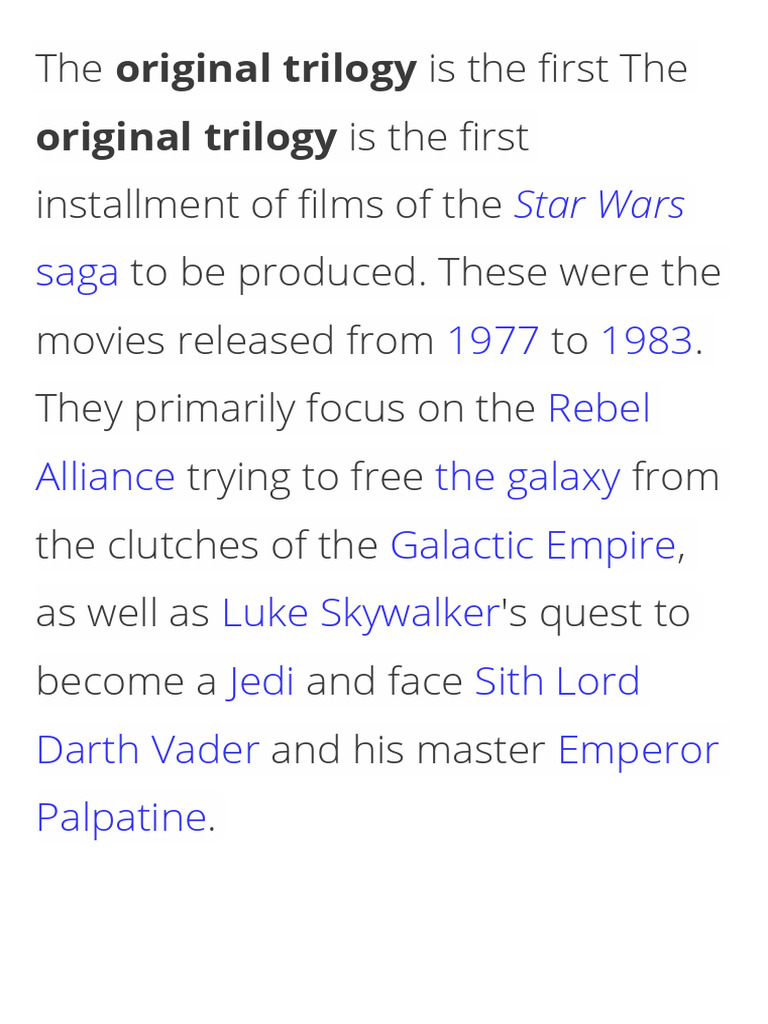 Star Wars Original Trilogy Overview | PDF