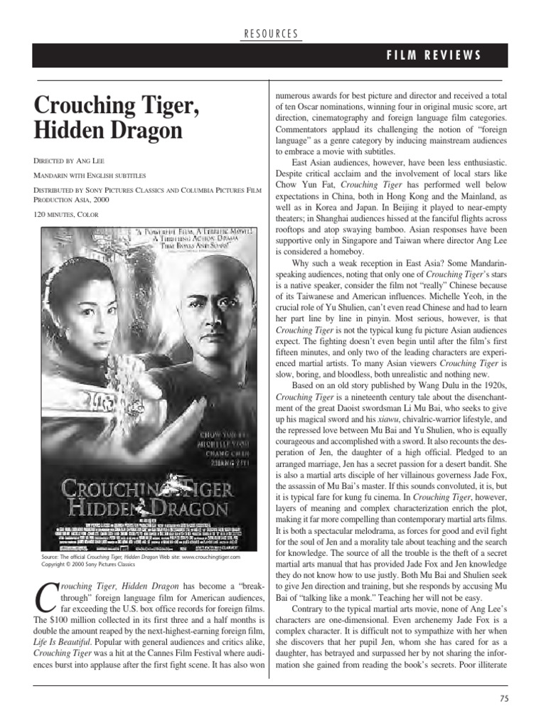Crouching Tiger Hidden Dragon | PDF
