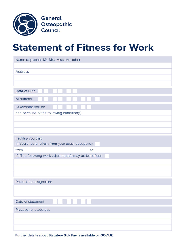 Statement of Fitness for Work Template | PDF