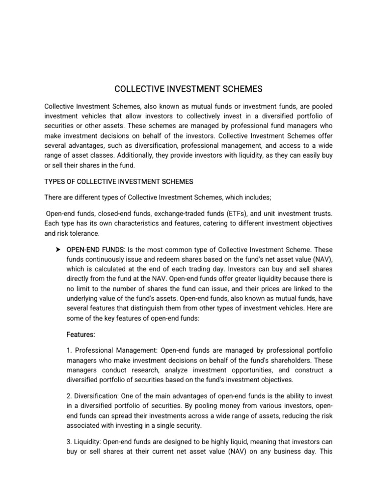 Understanding Collective Investment Schemes | PDF