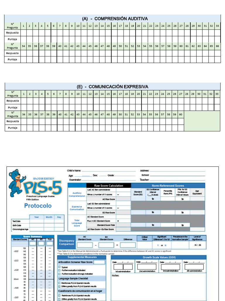 PLS-5 - Hoja de Respuesta | PDF | Standard Score | Evaluation Methods