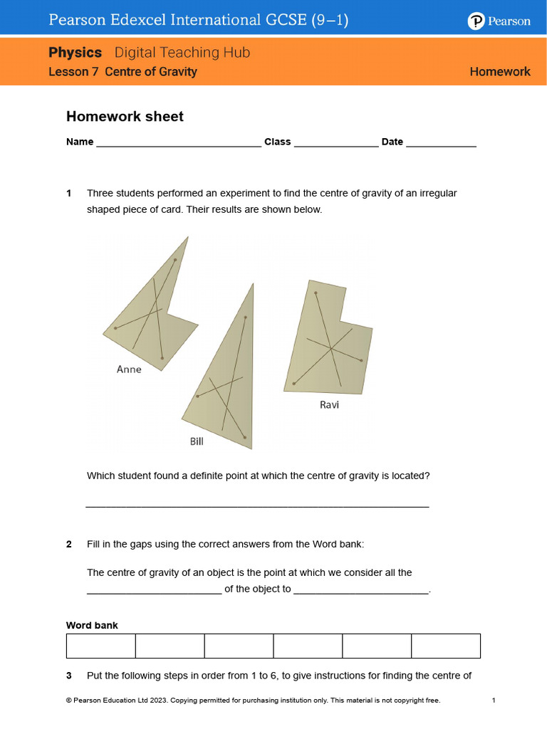Centre of Gravity-IG - Physics - Lesson7 - Homework | PDF | Center Of ...