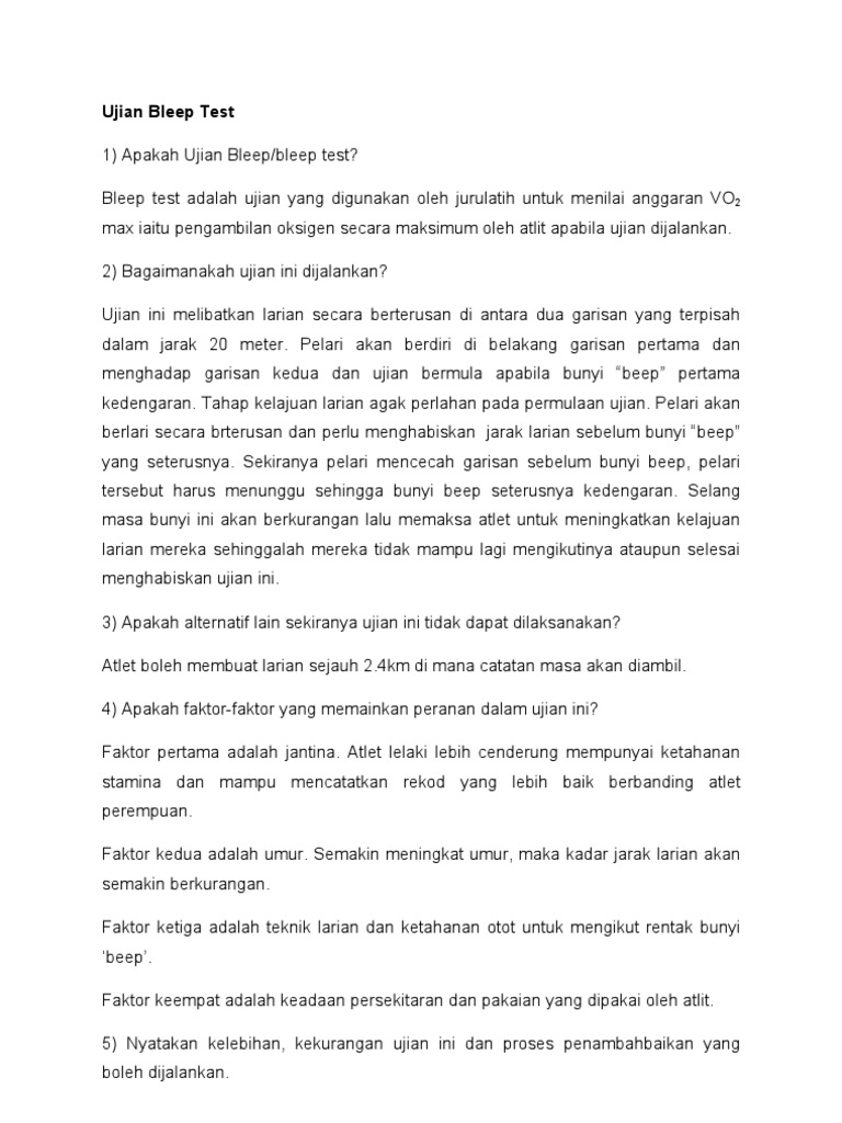 Ujian Bleep or Bleep Test | PDF | Sains & Matematika
