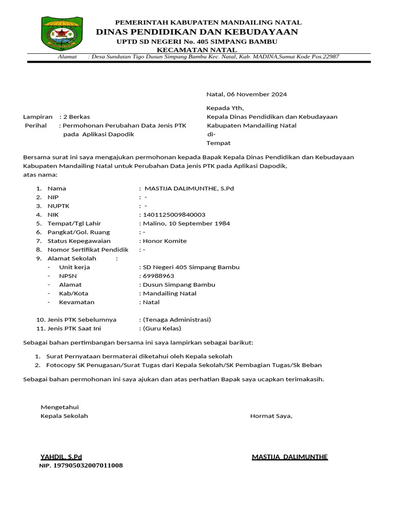 SURAT PERMOHONAN PTK | PDF