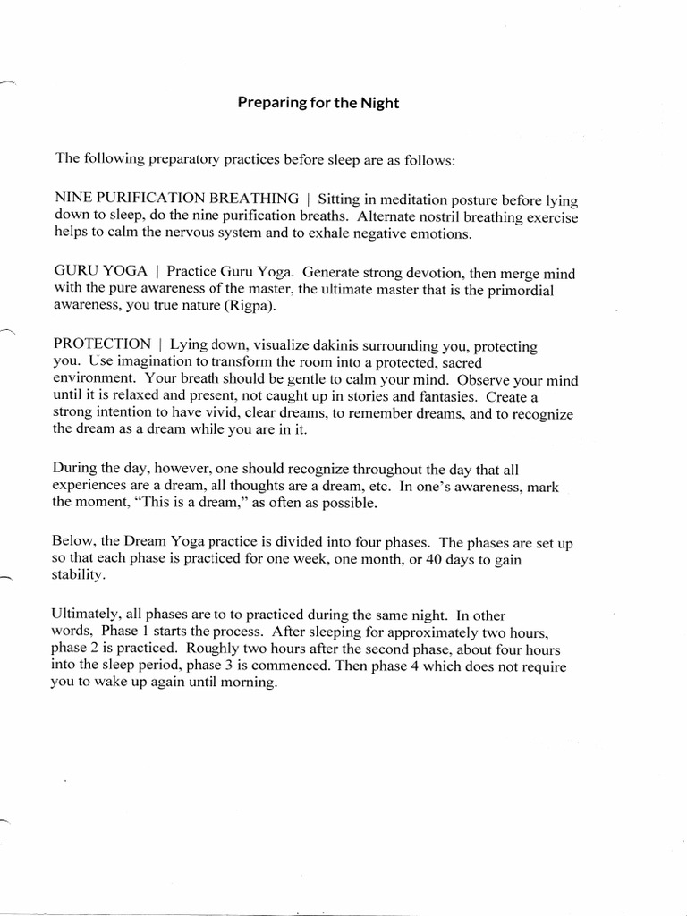 Dream Yoga - 4 Phases of The Night | PDF | Yoga | Breathing