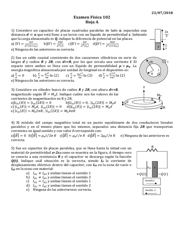 Resol Examen f102 23-07-2018 | PDF | Cantidad | Ingenieria Eléctrica