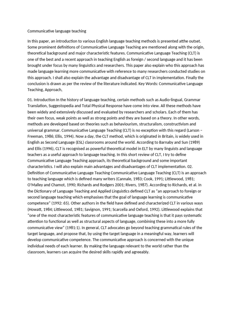 Communicative Language Teaching | PDF | Language Education | Second Language