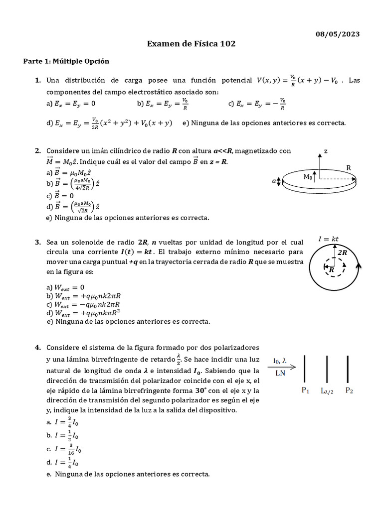 Resol Examen f102 08-05-2023 | PDF | Electromagnetismo | Fenomeno fisico