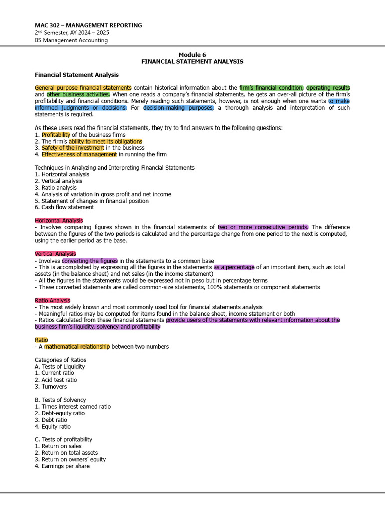 Module 6 Financial Statement Analysis | PDF | Dividend | Equity (Finance)