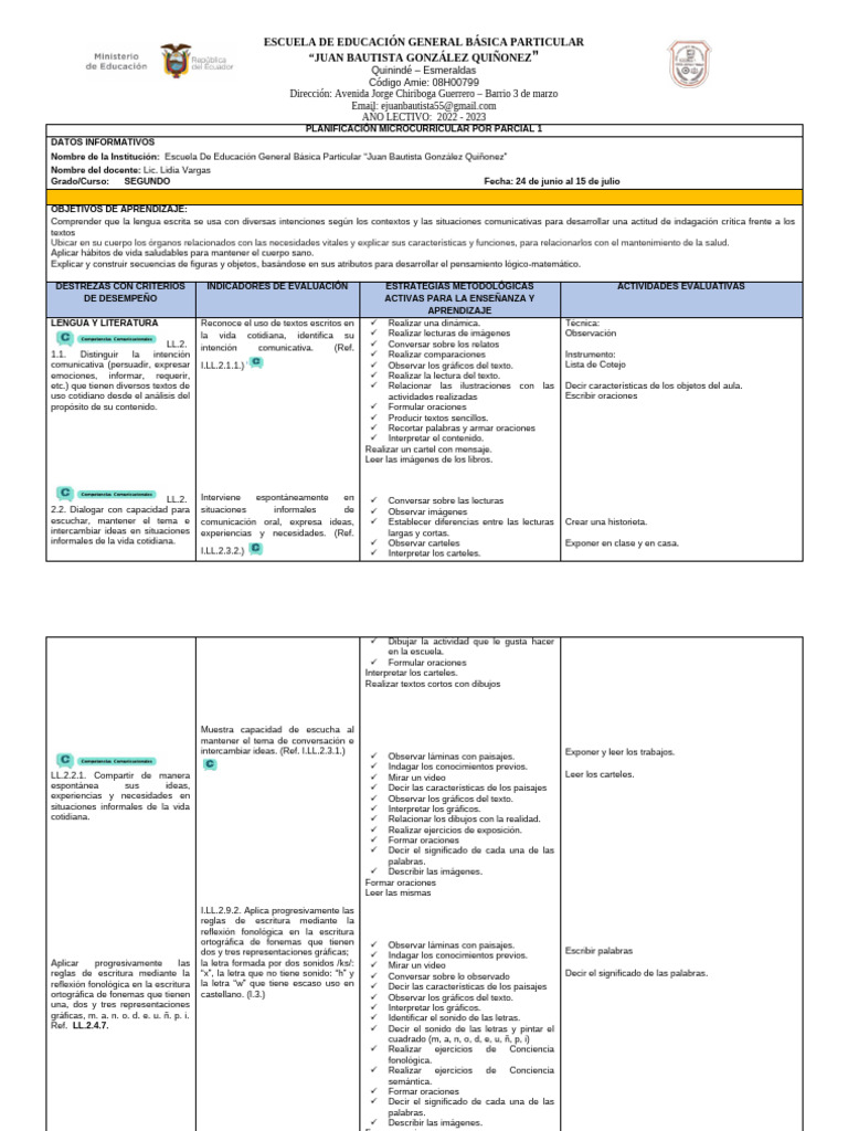 2DO PLANIFICACIONES MICROCURRICULARES CON COMPETENCIAS | PDF | Aprendizaje | Vertebrados