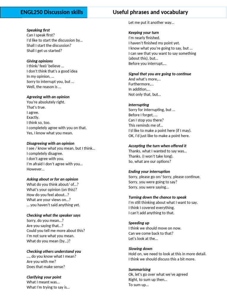 Speaking Exam 2 Useful Phrases | PDF