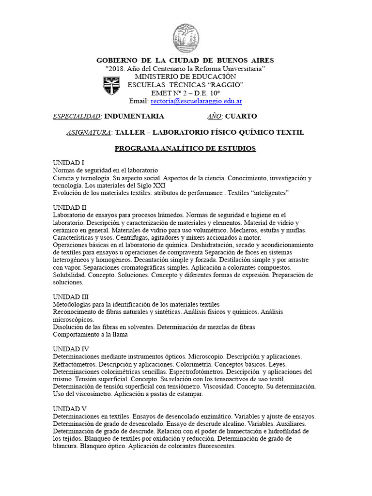 Programa de Laboratorio F Sico-Qu Mico Textil | PDF | Laboratorios | Tensioactivo