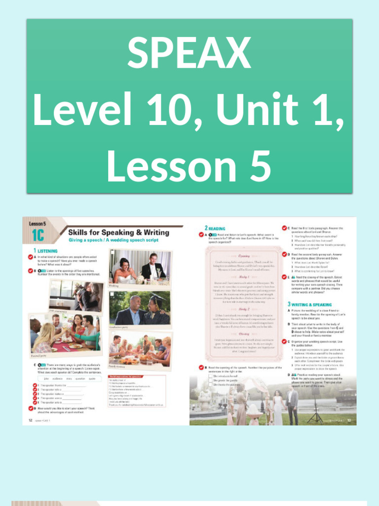 SPEAX, Level 10, Unit 1, Lesson 5/6 | PDF