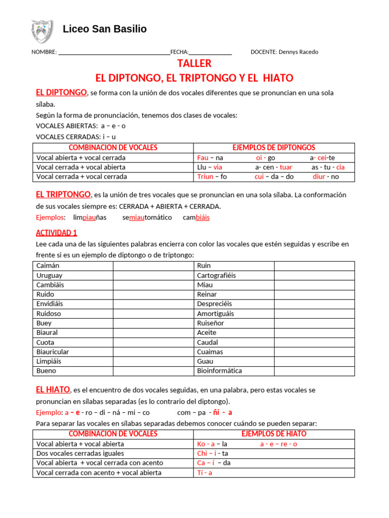 EL DIPTONGO, EL TRIPTONGO Y EL HIATO | PDF | Vocal | Voz humana
