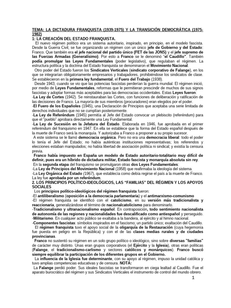 4 Eso-Temas-La Dictadura Franquista y La Transición Democrática | PDF | España franquista ...