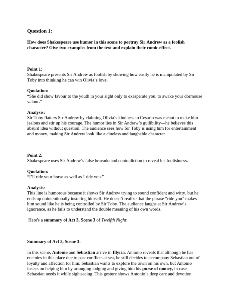 Act 3 Scene 3 Twelth Night | PDF