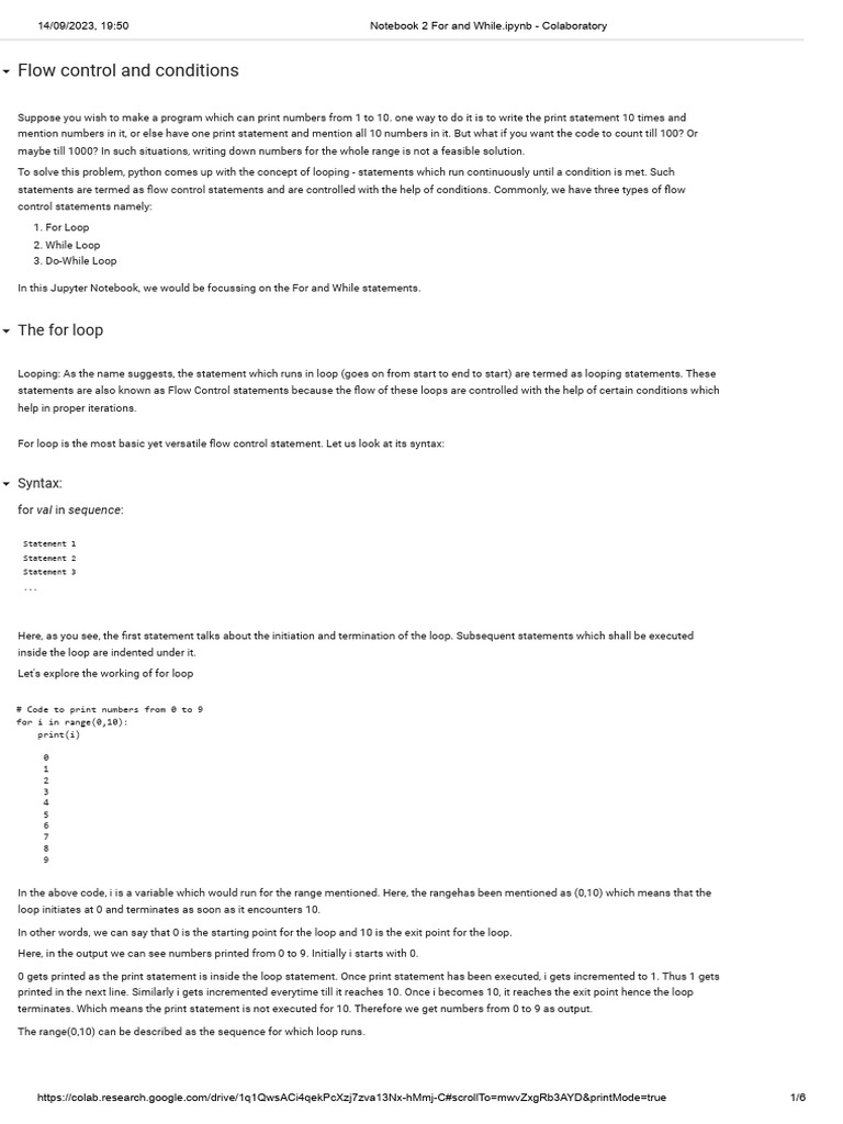 Notebook 2 For and While - Ipynb - Colaboratory | PDF | Control Flow | Computer Science