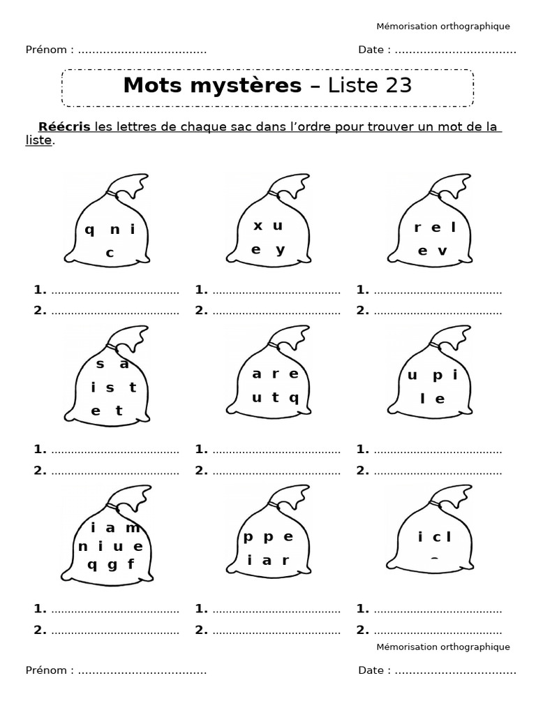 Mots Mystères - Liste 23 | PDF