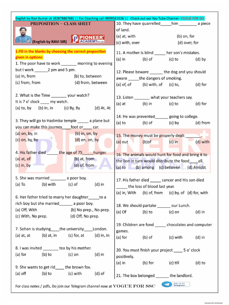 PREPOSITION With Answer Key | PDF