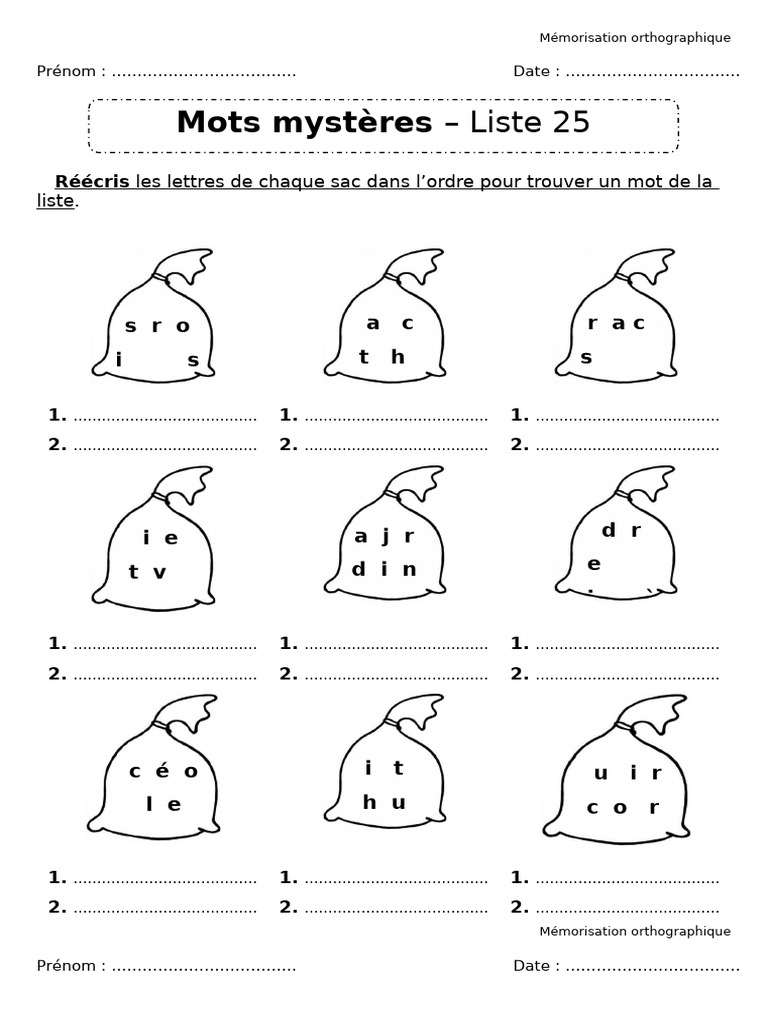 Mots Mystères - Liste 25 | PDF