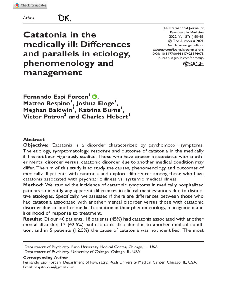 Catatonia en Enfermedades Médicas Inglés | PDF | Mental Disorder | Medicine