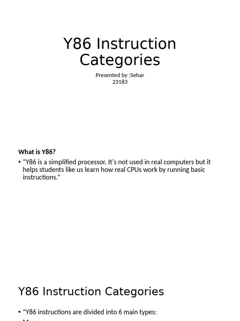 Y86 Instruction Categories Sehar | PDF | Central Processing Unit ...
