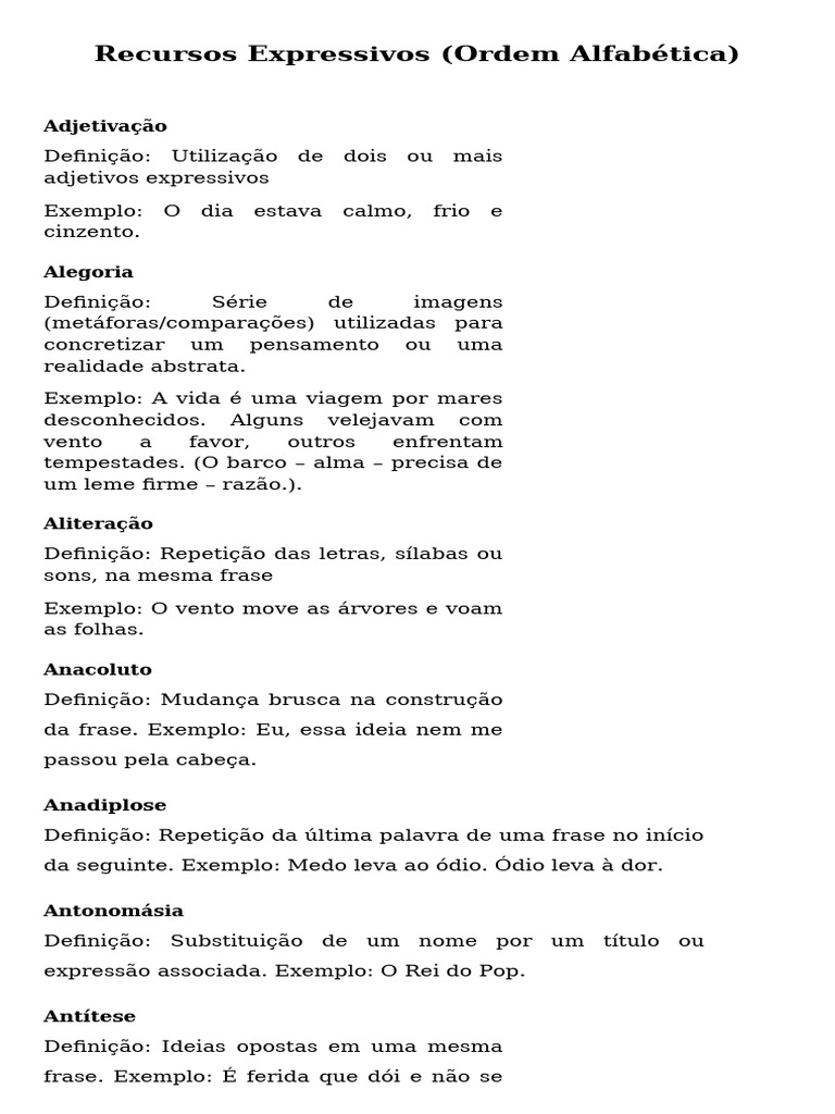 Exemplos de Recursos Expressivos | PDF | Definição | Metáfora