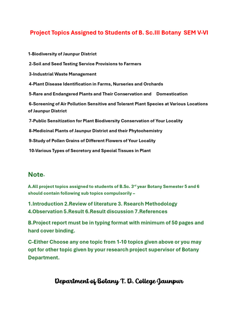 B.Sc. Botany Project Topics List | PDF