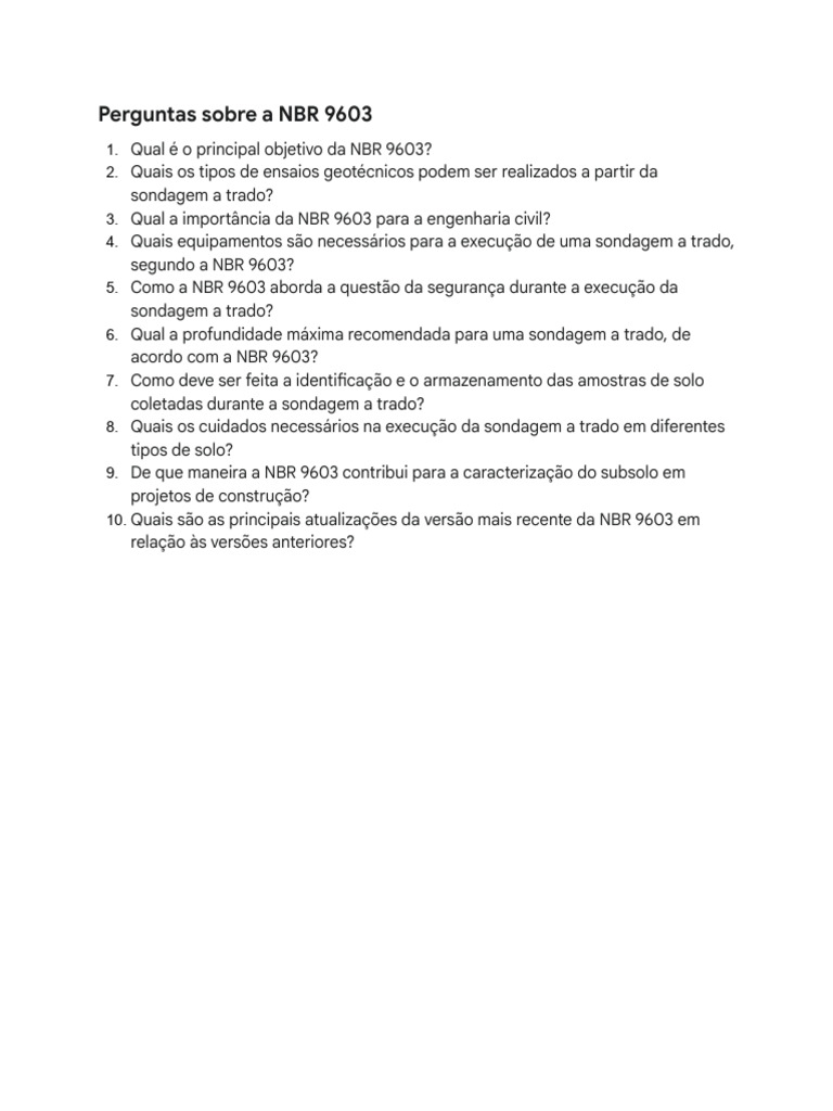 Perguntas sobre a NBR 9603 | PDF
