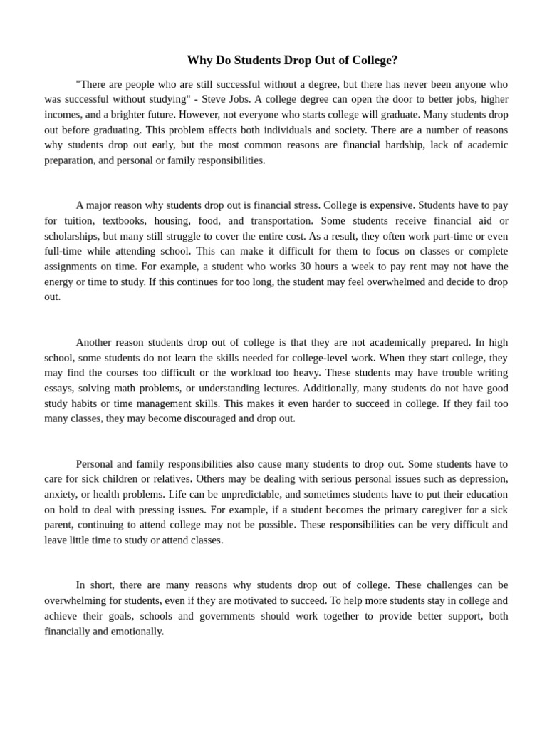Why Do Students Drop Out of College | PDF | Behavioural Sciences ...