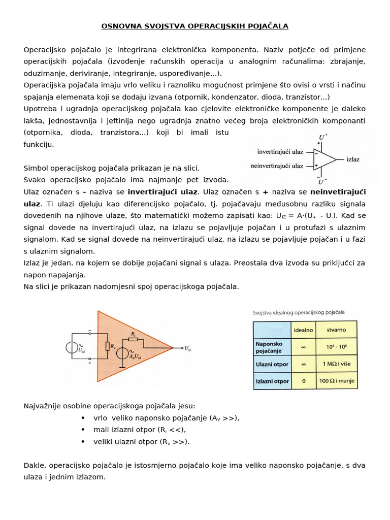 5 - 1 Osnovna Svojstva Operacijskih Pojačala | PDF