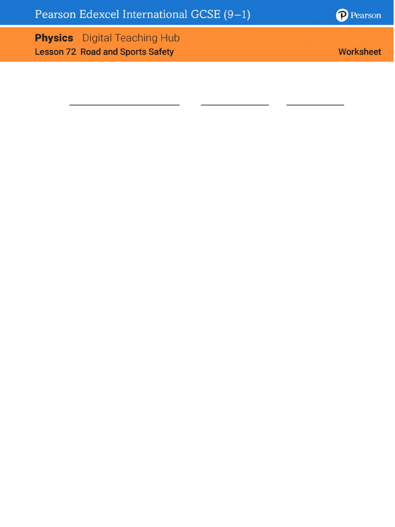 Roads and Sports Safety - Ig - Physics - Lesson72 - Worksheet1 | PDF