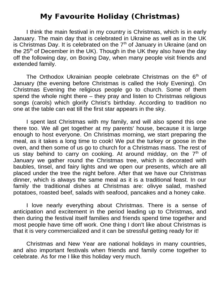 My Favourite Holiday: Christmas Celebrations | PDF